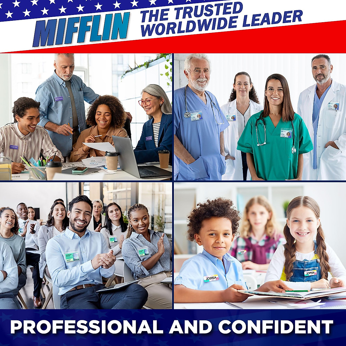 Mifflin-USA Name Tag Magnets (10 Badge Holder Magnets, 1.75 x 0.5 inches), Name Tag Magnet Backs w/ 3 Extra-Strong Neodymium Magnets for ID Badge Holders