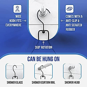 SKATCO Hanging Shower Caddy - 2-Tier Rust-Resistant Stainless Steel Shelves Chrome Rack Organizer Bathroom Basket Storage Holds Shampoo, Conditioner, Soap, Bath Sponge, Razors, Washcloths - BLACK