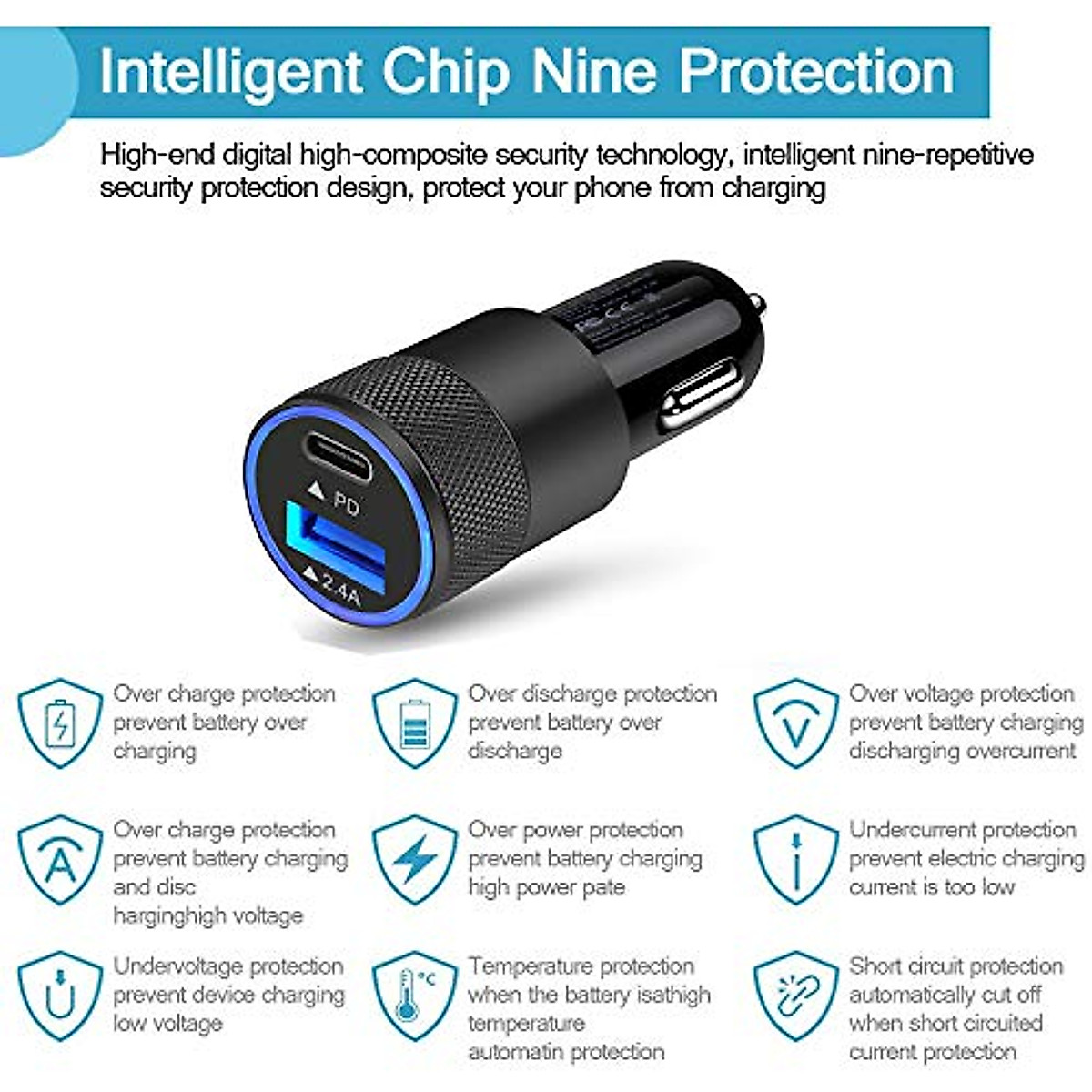 Car Charger Adapter Fast Charging Type C for iPhone 14 13 12 11 Mini/Pro Max XR XS X Samsung Galaxy S10 S20 A12 A50,Quick Charger+PD3.0 30w Dual USB C Car Cigarette Lighter Charger Cargador para Carro