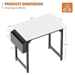 Sweetcrispy Small Computer Office Desk 32 Inch Kids Student Study Writing Work with Storage Bag & Headphone Hooks Modern Simple Home Bedroom PC Table