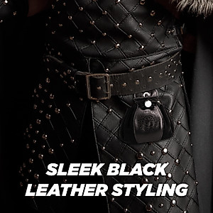 CASEMATIX Leather Dice Bag and Dice Rolling Tray for 50+ RPG Dice - Black DND Dice Bag Leather Drawstring Pouch with Non-Scratch Fabrics, Metal Hardware and Debossed Serpent Design