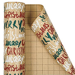 RUSPEPA Christmas Wrapping Paper,Kraft Paper - Marry Christams Design - 24 Inches x 100 Feet - White