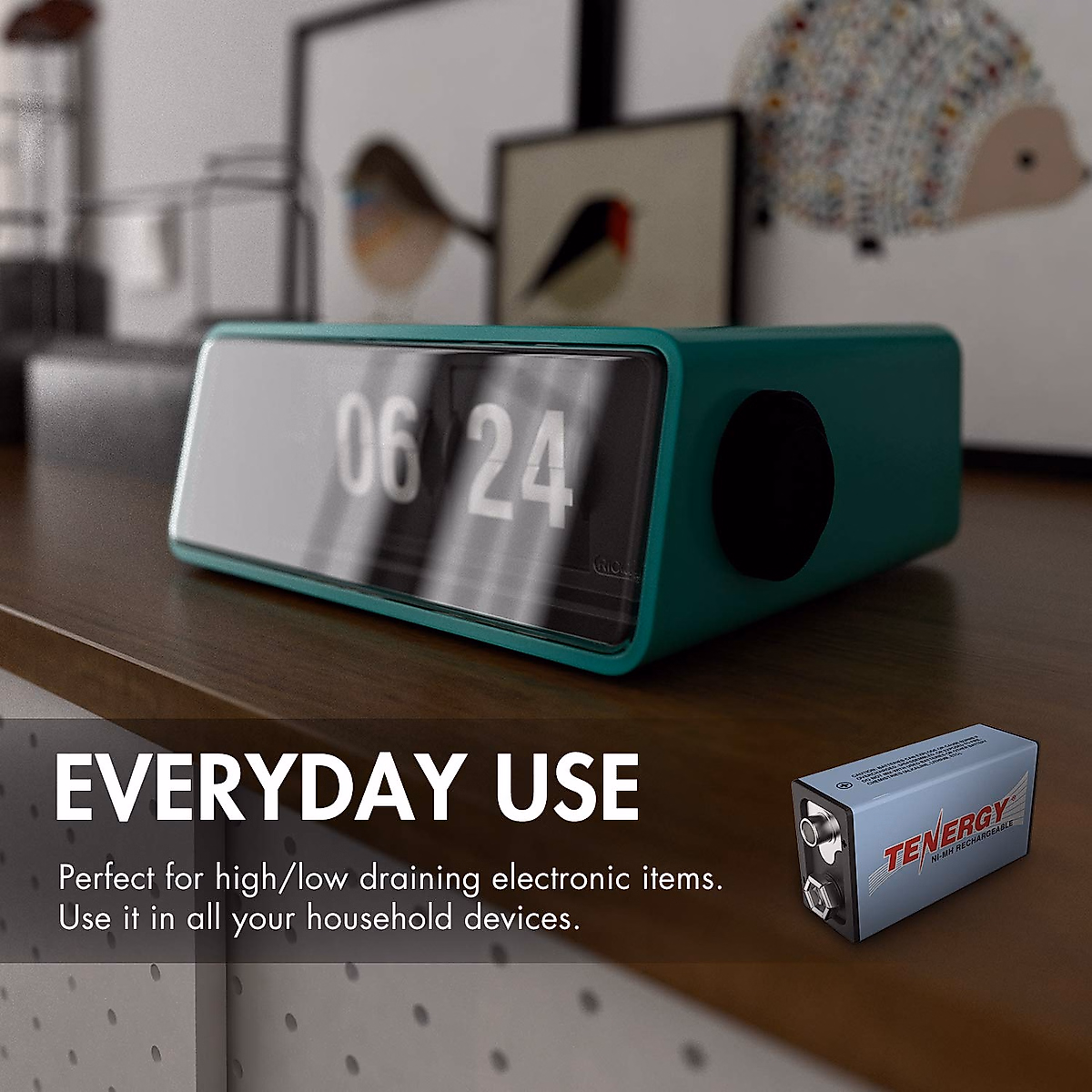 Tenergy 9V Battery Rechargeable 250mAh 4 Pack NiMH Square Battery with 2 Bay 9V Battery Charger for Smoke Alarm/Detector