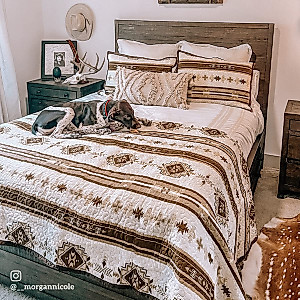 Paseo Road by HiEnd Accents Dakota Western Bedding 3 Piece Quilt Set with Pillow Shams, Full Queen Aztec Bedding Set, Brown Tribal Southwestern Bedding, Geometric Pattern Cotton Reversible Bed Set
