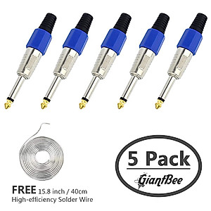 1/4" Audio Plugs 6.35 mm Plug TS 1/4 inch Solder Type Mono Plug Light Straight Design Connector for DJ Mixer Speaker Guitar Cables Phono Patch Cable Microphone Cables Durable ABS Material (5 Pack)
