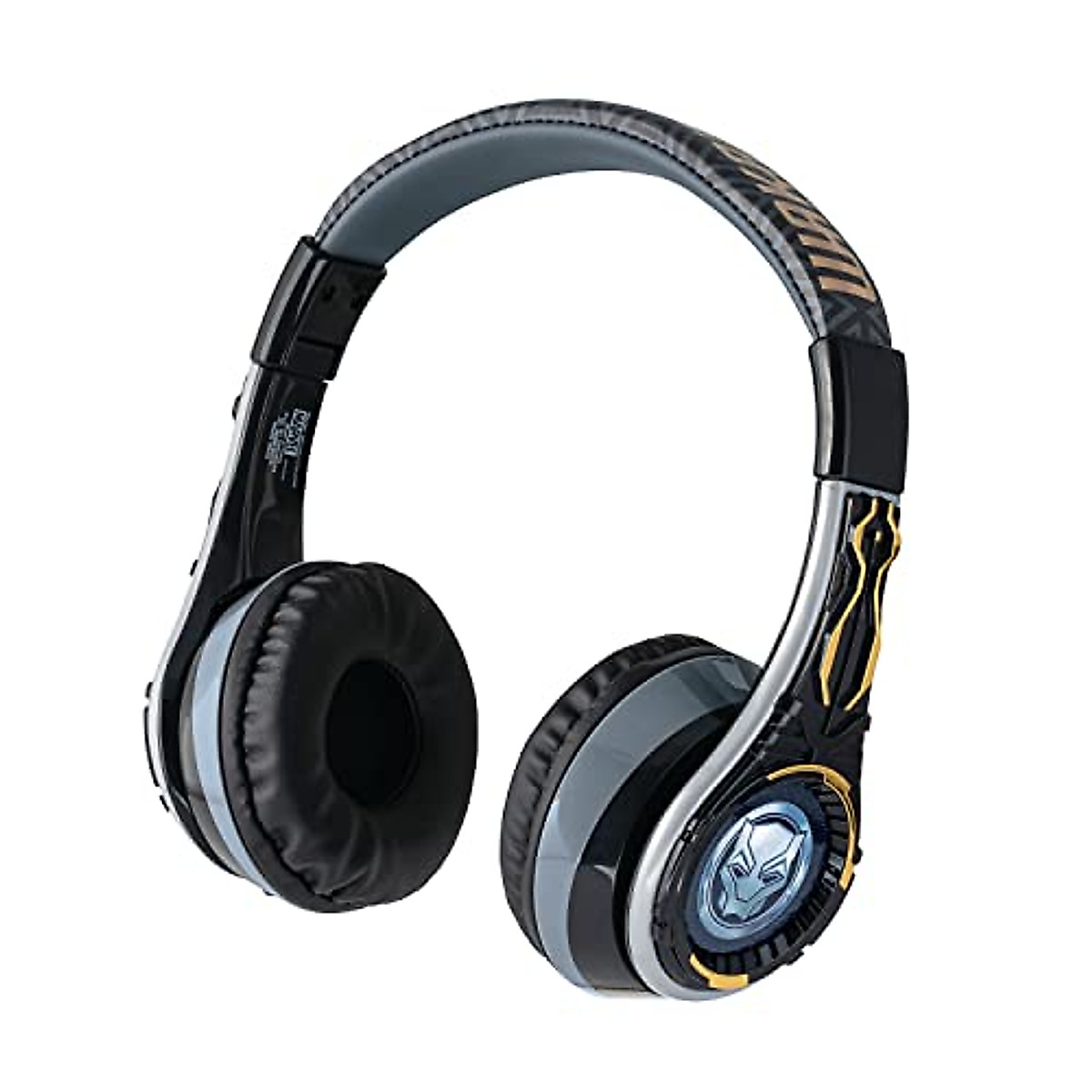 eKids Black Panther Wakanda Forever Bluetooth Headphones, Wireless Headphones with Microphone Includes Aux Cord, Volume Reduced Kids Foldable Headphones for School, Home, or Travel