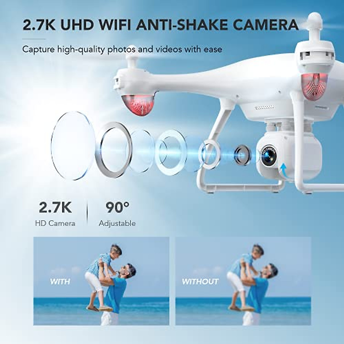 Potensic Upgraded P5 Drone with 2.7K Camera for Adults and Beginners, FPV Quadcopter Helicopter with Gravity Sensor, Trajectory Flight and 3D Flip, Altitude Hold, Headless Mode, 40 Mins Flight Time