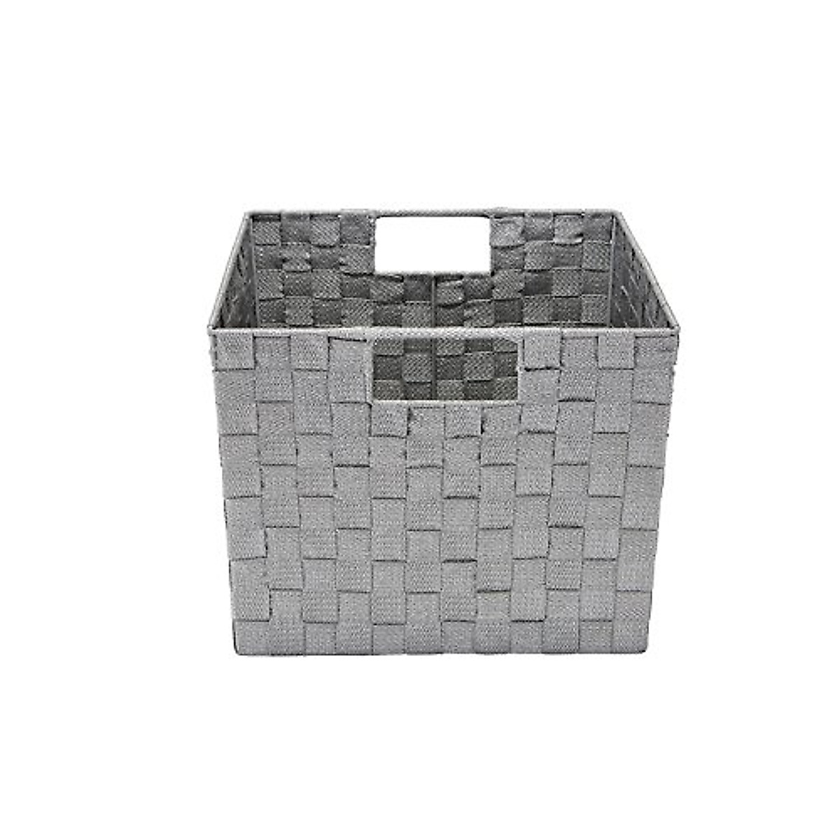 Simplify Large Metallicx Striped Woven Storage Bin in Grey/Silver