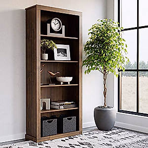 Edenbrook Sumac Bookcase, 5-Shelf Organizer for Bedroom Furniture or Home Office Furniture, Walnut Wood Bookshelf