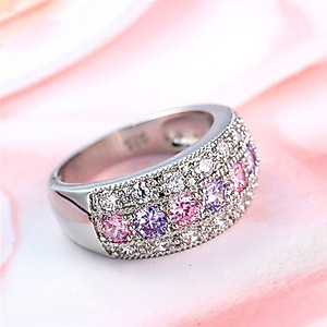 Womens Inlaid Zircon Engagement Ring Simulated Diamond Wedding Band Minimalist Design Rings (Silver, 8)