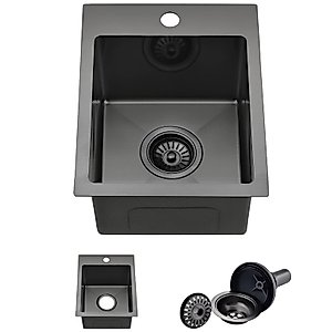 13 Black Drop In Kitchen Bar Sink, ZDHHT 13 x 15 Inches 304 Stainless Steel Topmount Single Bowl Small Kitchen Bar Sink Laundry Sink Outdoor Sink RV Sink