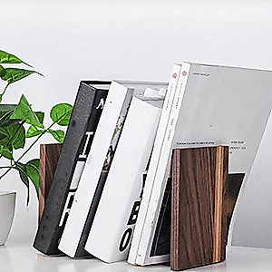 HALOU 2Pcs Wooden Bookends with Metal Base Heavy Duty Book Stand with Anti-Skid Dots for Office Desktop or Shelves Decorative Bookend