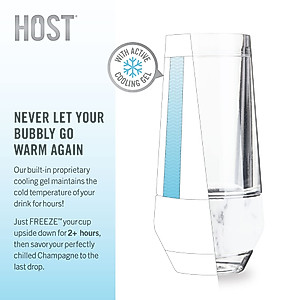 Host Champagne Freeze Double-Walled Stemless Wine Glasses Freezer Cooling Cups with Active Cooling Gel and Insulated Silicone Grip, 9 Oz Plastic Tumblers, Marble, Set of 2