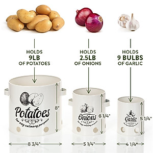 Prosper Culinary Potato and Onion Storage Bin with Garlic Holder - 3 Containers - Farmhouse Kitchen Countertop Canister - Vegetable Keeper for Potatoes, Onions, Garlic