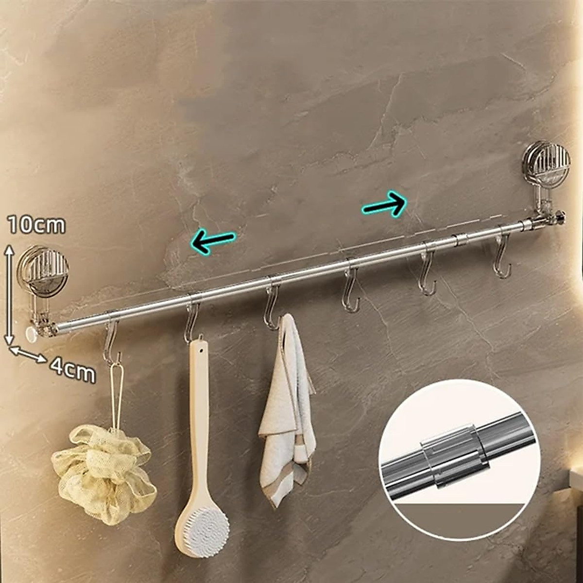 Retractable Towel Rack, Suction Cup Towel Bar with 6 Sliding Hooks, 23-47 Inch Adjustable, Removable Vacuum Suction Towel Holders, Bathroom Wall Washcloth Rack, for Kitchen, Toilet, Shower, Door(Gray)