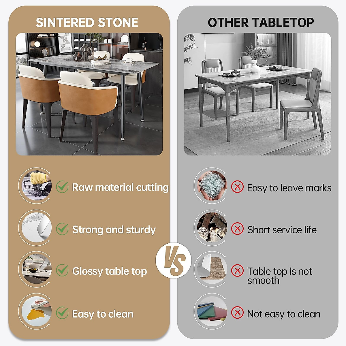 MCDAMCN Marble Sintered Stone Dining Table, 55" Grey Kitchen Table for Dining Room, Fade and Scratch Resistant, Table Only