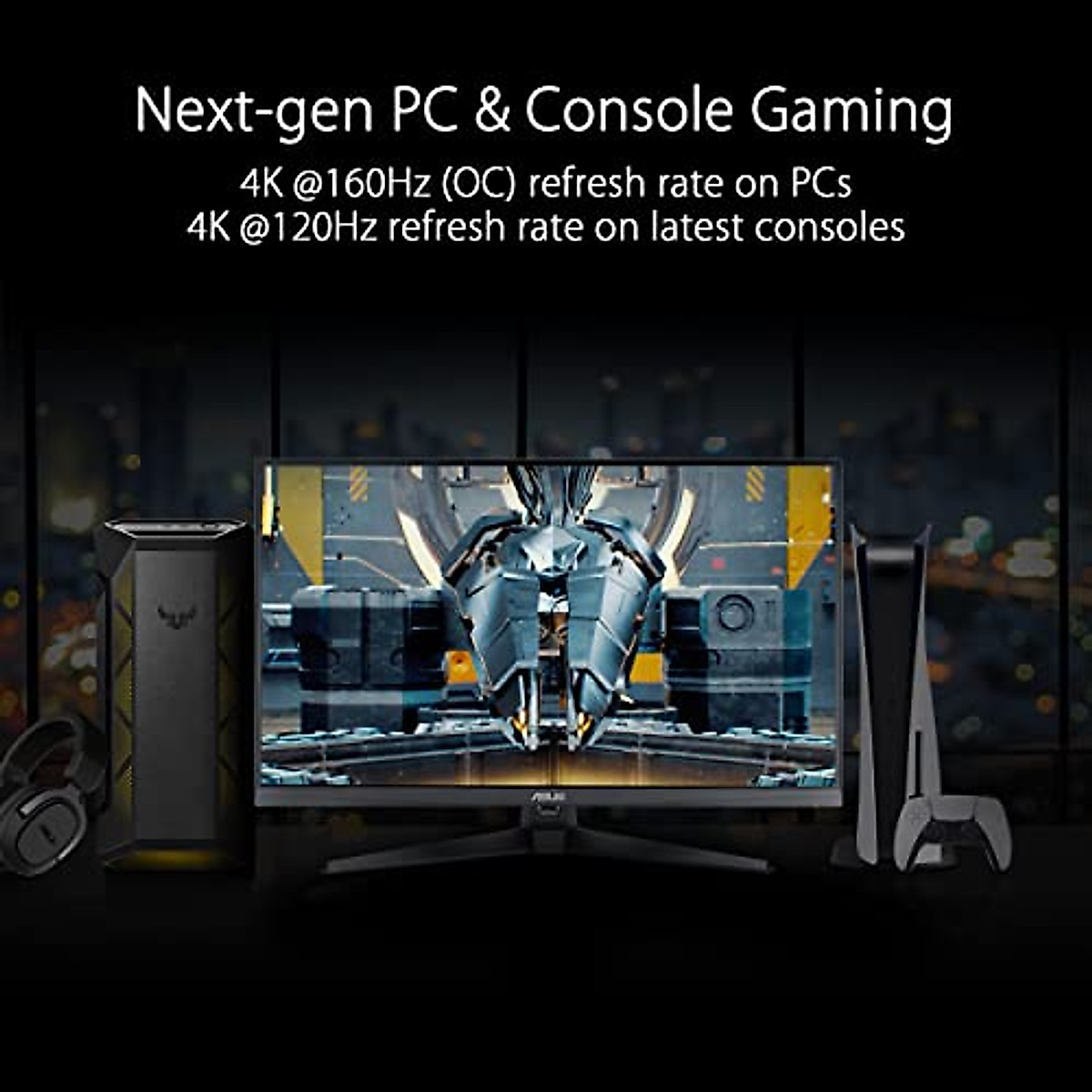 ASUS TUF Gaming 32” (31.5” viewable) 4K HDR DSC Gaming Monitor (VG32UQA1A) - UHD (3840 x 2160), 160Hz, 1ms, Extreme Low Motion Blur Sync, Freesync Premium, HDMI2.1, Speakers, 120% sRGB, DisplayHDR 400