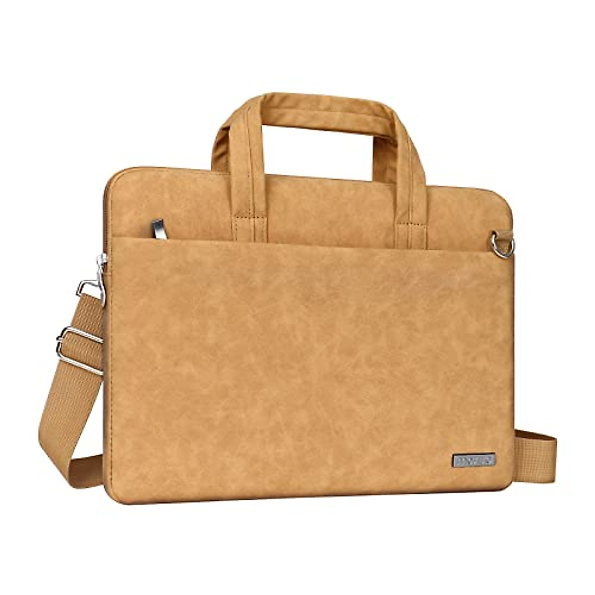 MOSISO Laptop Shoulder Bag Compatible with MacBook Pro 16 inch 2022 2021 M1 Pro/Max A2485/2019-2020 A2141,15-15.6 inch Notebook,Waterproof PU Leather Carrying Sleeve with Front Pocket&Belt, Brown