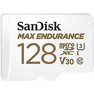 SanDisk 128GB MAX Endurance microSDXC Card with Adapter for Home Security Cameras and Dash cams - C10, U3, V30, 4K UHD, Micro SD Card - SDSQQVR-128G-GN6IA