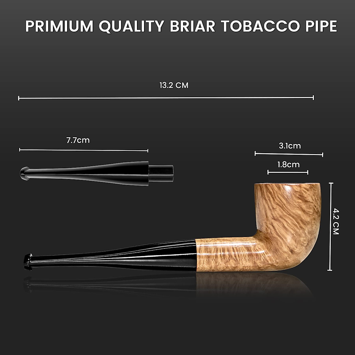 SPIPER smooth Briar Zulu Tobacco Straight pipe, 100% Quality Handmade pipe with smooth Acrylic Stem, Beginner Pipe，Great Gift for Father,friends (Light Brown)