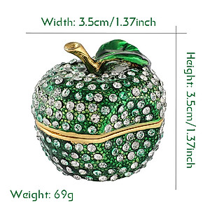 Furuida Green Lucky Apple Trinket Boxes Hinged Hand-painted Little Jewelry Box Ornaments Craft Gift for Women Girls