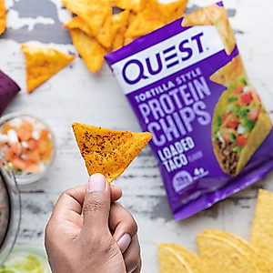 Quest Nutrition Tortilla Style Loaded Taco Protein Chips (Pack of 12) and Chocolate Chip Protein Cookie (12 Count)