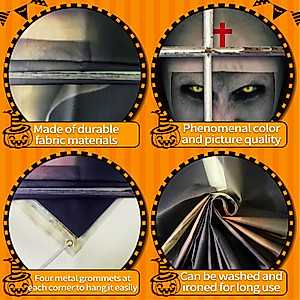 Halloween Window Cover Decorations, Fabric The Nun Creepy Halloween Curtain Horror Movie Poster Window Door Covering Decor for Haunted House, Scary Halloween Window Clings Decals Indoor Outdoor
