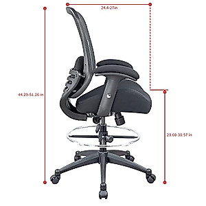 LONGBOSS Drafting Chair Mesh Computer Tall Office Chair, Standing Desk Stool with Lumbar Support Pillow, Height Adjustable Armrest and Adjustable Foot Ring (Black)