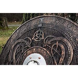 Kasmiartgallery Medieval Viking Shield with Carved Norse Runic Ornaments Shield Celtic Ornament Green