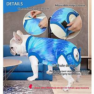 Wabdhaly Dog Zipper Recovery Suit for Male Neuter Surgery,Female Spay Recover Onesie,Dogs Abdominal Wounds Sutures Bodysuit,E-Collar & Cone Alternative Surgical Large Recovery Suit,Tie Dye Blue XL