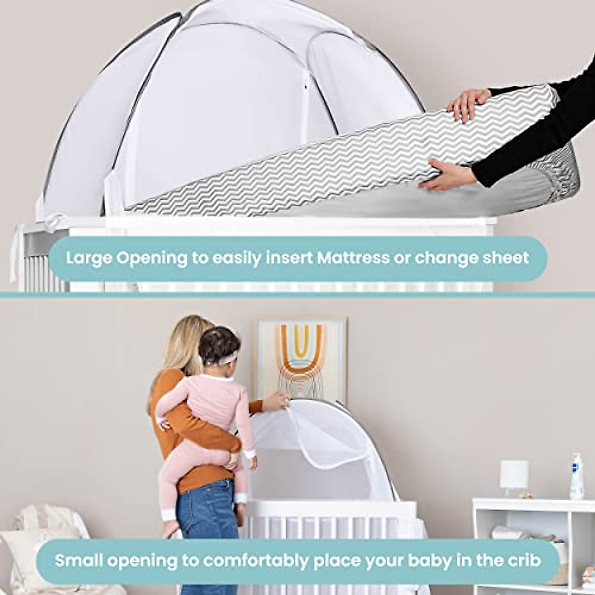 Pro Baby Safety Pop Up Crib Tent, Fine Mesh Crib Netting Cover to Keep Baby from Climbing Out, Prevent Falls and Mosquito Bites, Safety Net Canopy - Sturdy & Stylish Infant Crib Topper