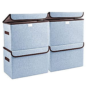 Bagnizer Foldable Fabric Storage Bins with Lids, 14.4x10x10'' Decorative Stackable Storage Cubes with Handles, Toy Clothes Blanket Storage Organizer, Closet Storage Basket/Box/Containers