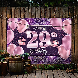 PAKBOOM Happy 29th Birthday Banner Backdrop - 29 Birthday Party Decorations Supplies for Women - Pink Purple Gold 4 x 6ft