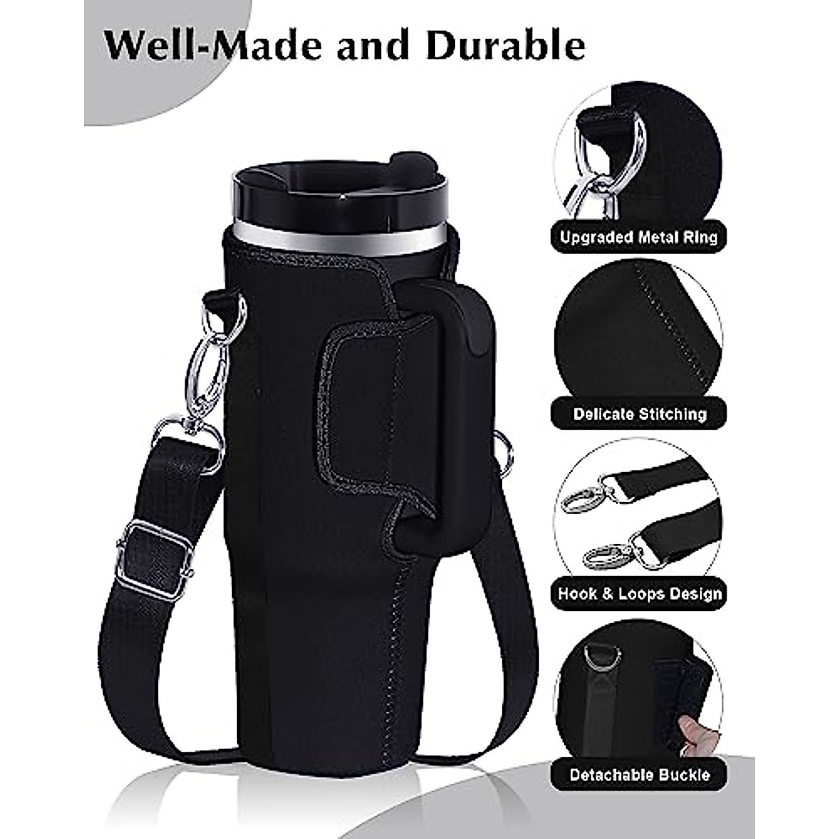 OriJoy Cup Holder Pouch Protector Sleeve Bag for Stanley Quencher H2.0 & Adventure 40 oz Tumbler with Handle, Neoprene Carrier with Strap