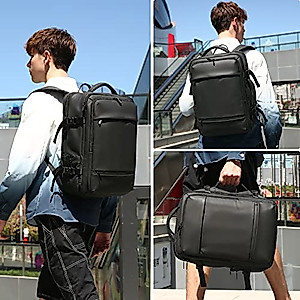FENRUIEN Expandable Travel Backpack Airline Approved, 17.3”Large 40L Business Laptop Backpack for Men with USB Port, Working Daily Traveling Suitcase