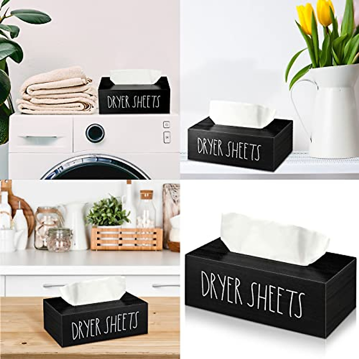 Dryer Sheet Holder Dispenser Container Dryer Sheet Storage Box for Laundry Room Decor Light Luxury Style Fabric Softener Dispenser for Organizing Decorations (Black,Wood)