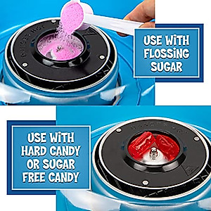Nostalgia Kool-Aid Countertop Cotton Candy Maker with Lazy Susan Includes 2 Reusable Cones, Sugar Scoop, Extractor Head Works With Any Hard Candies or Flossing Sugar (Blue)