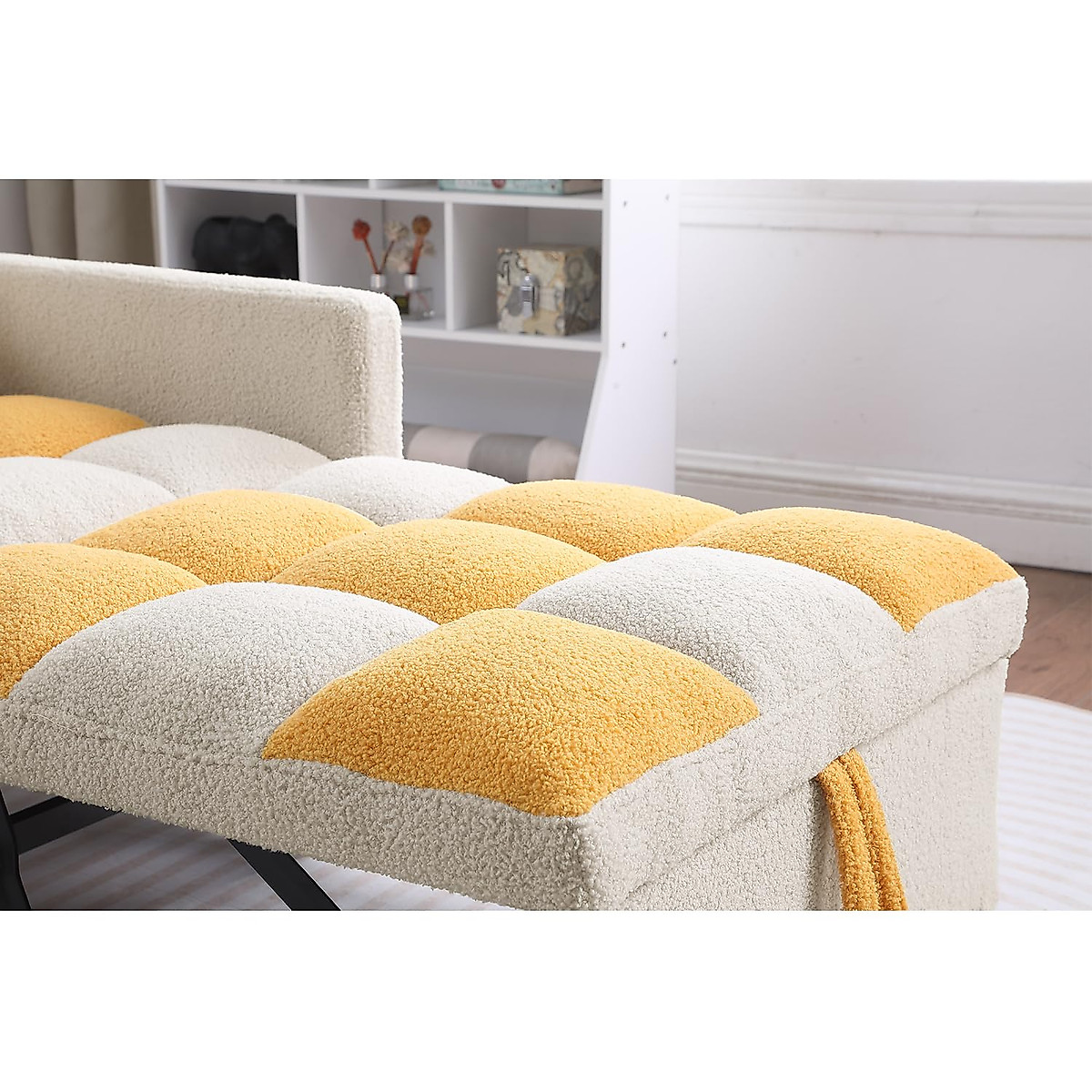 Sleeper Chair Bed - Convertible Single Sofa Chair Bed with Pillow,Pull Out Sleeper Bed with Adjustable Backrest,Multi-Functional Lounge Chair with Teddy Fabric for Apartment,Living Room (Yellow)