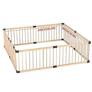 Conabay Large Baby Playpen Play Pen Fence Gate,Baby Safety Wooden Guard Fence Play Area with Door,Baby Kids Barrier Fencing,Baby Birthday Gift (180x240CM)