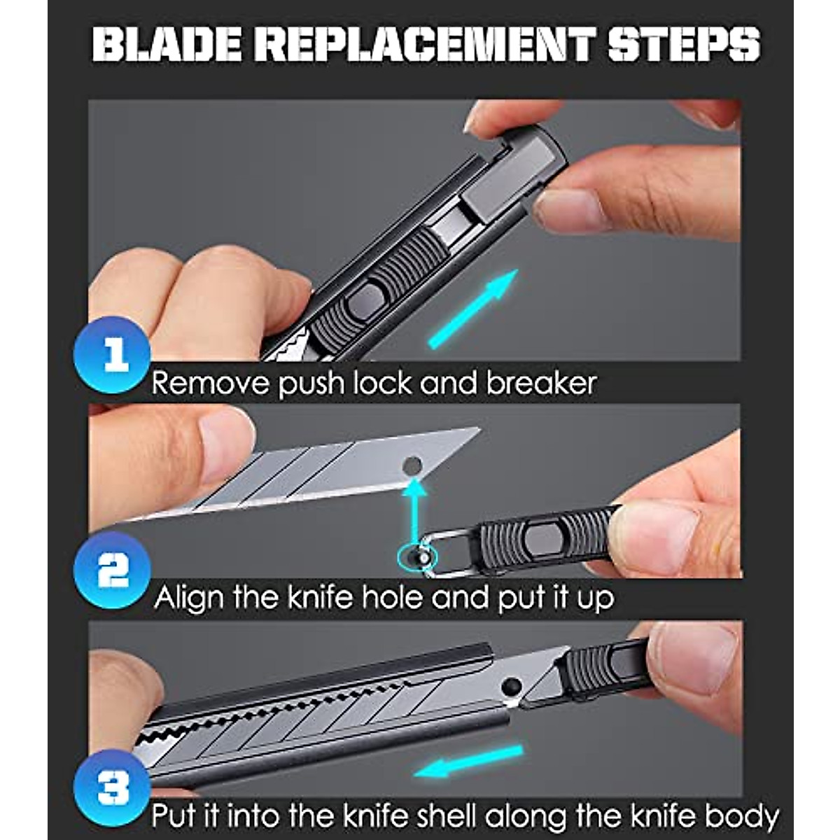 URASISTO 6 Pack Utility knife Retractable with 30 Degree Snap Off Blade Lockable Cardsharp Box Cutter Knife with Extra 20 Sharp Blades for Heavy Duty Office, Home, Arts Crafts, Hobby