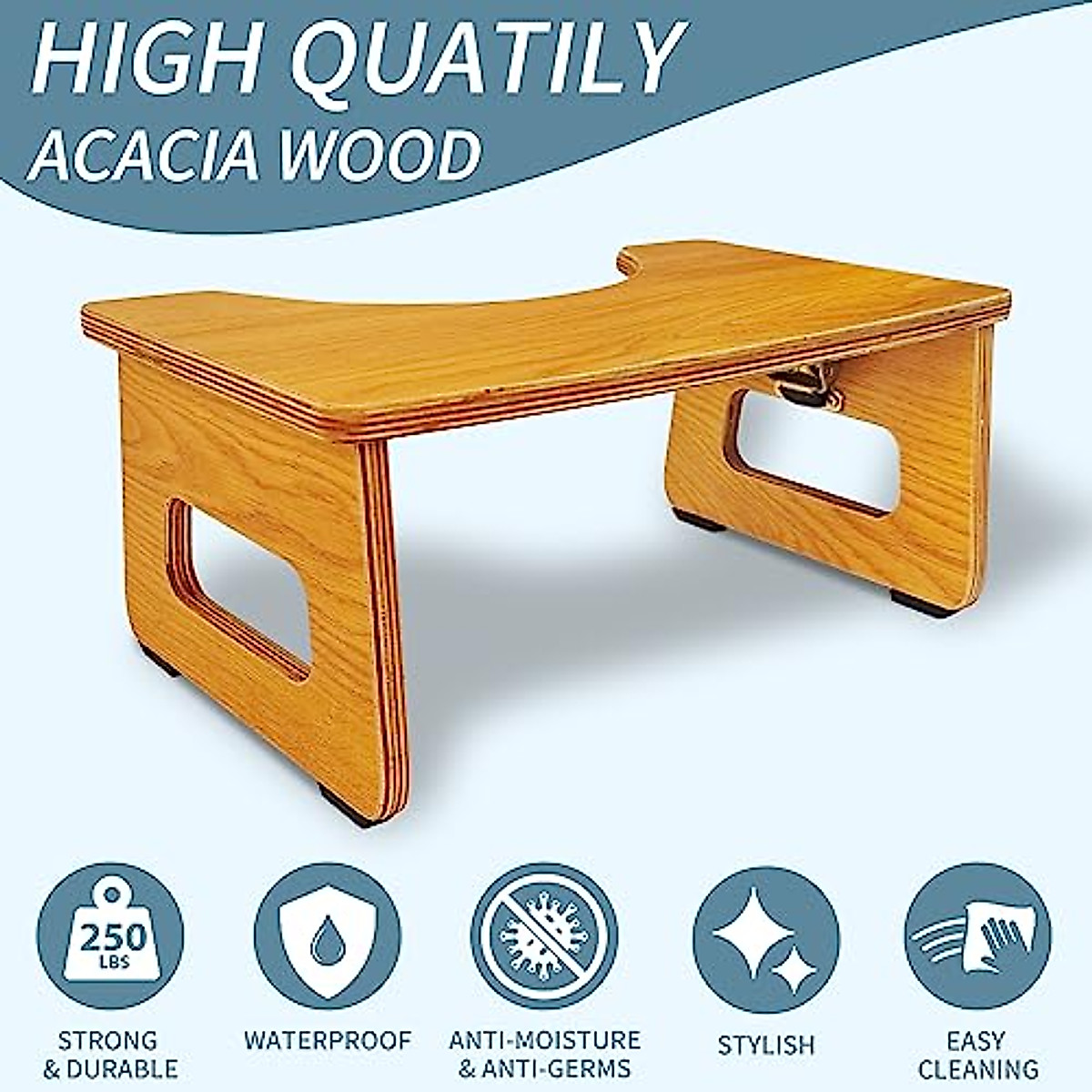 Toilet Stool for Adults, 7" Foldable Bathroom Toilet Poop Stool with Non-Slip Mat for Adults, Children, Original Simple Design Halloween Decorations Healthy Portable Adult Bathroom Toilet Stool, Wood