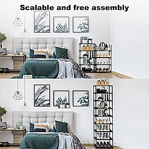 MBOSS 9 Tiers Tall Narrow Shoe Rack for Entryway, 18-20 Pair Shoes Vertical Shoe Rack and Space-Saving Stackable,Shoe Rack Storage Organizer with Hooks for Living Closet, Garage, Bedroom,Cloakroom