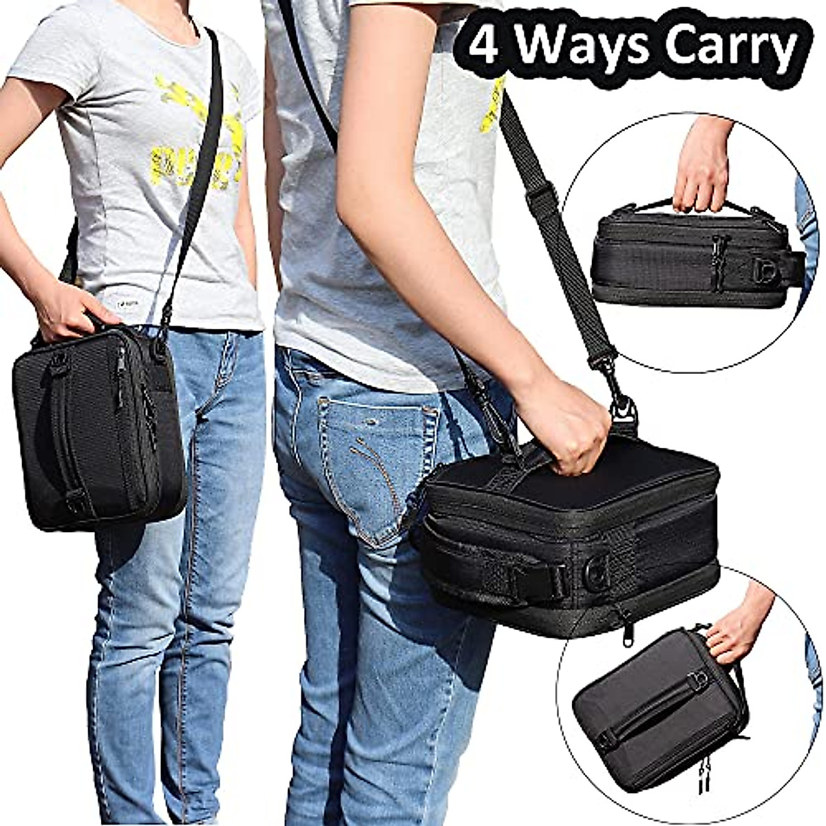 GOWRAPS Insulated Lunch Bag For Kids Women Men-Black Lunchbox For Adults With Strap Small Insulated Lunch Box For Work School Rectangle lunch Boxes Expandable-Black