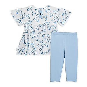 Burt's Bees Baby Baby Girls' Top and Pant Set, Tunic and Leggings Bundle, 100% Organic Cotton, Blue Twisting Florals, 3T