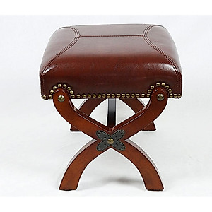 CYYTLFSD Leather Footrest Wood Ottoman,Rustic Foot Stools Ottoman Seat, Wood Footstool,Rectangle Footrest Small Ottoman for Living Room Bedroom (Black)