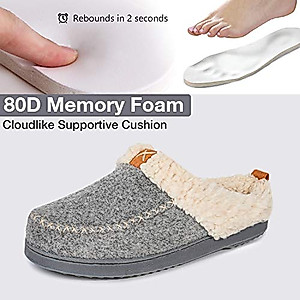 LongBay Women's Wool Felt Sherpa Memory Foam Slippers with Plush Fleece Lining Slip on Moc Clogs Indoor Or Outdoor (X-Large / 11-12, Gray)