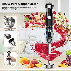 healthomse 5-In-1 Immersion Blender 800W 12-Speed Stainless Steel Hand Blender with Milk Frother, Egg Whisk, BPA-Free 500ml Chopper and 700ml Beaker with Lid for Soup, Smoothie, Baby Food