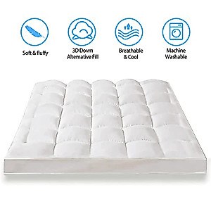 Cymula Mattress Topper Queen, Extra Thick Mattress Pad Pillow top for Deep Sleep, Soft Mattress Protector Cover with 8"-21" Deep Pocket Overfilled 3D Snow Down Alternative Filling (White)