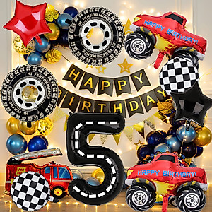 Truck Party Decorations, 9pcs Truck Birthday Number Foil Balloon for Truck 4th Birthday Race Car Theme Party Supplies (4th)
