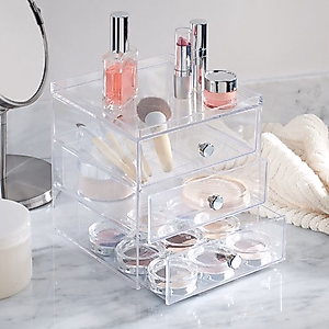 InterDesign Clarity Cosmetic Organizer for Vanity Cabinet to Hold Makeup, Beauty Products - 3 Drawer, Clear